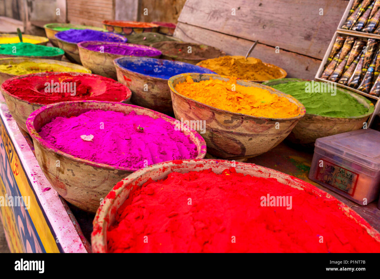 Indian Holi festival colors decorated in plates Stock Photo - Alamy