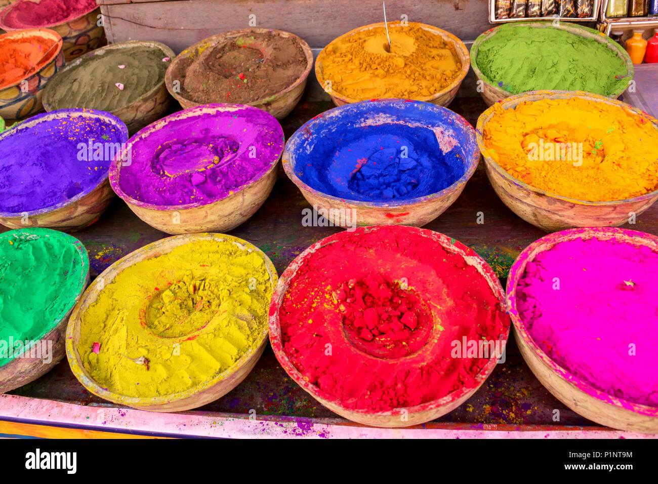 Indian Holi festival colors decorated in plates Stock Photo - Alamy