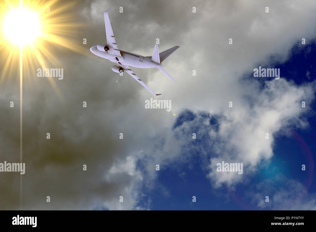 Airplane flying. 3D render Stock Photo - Alamy