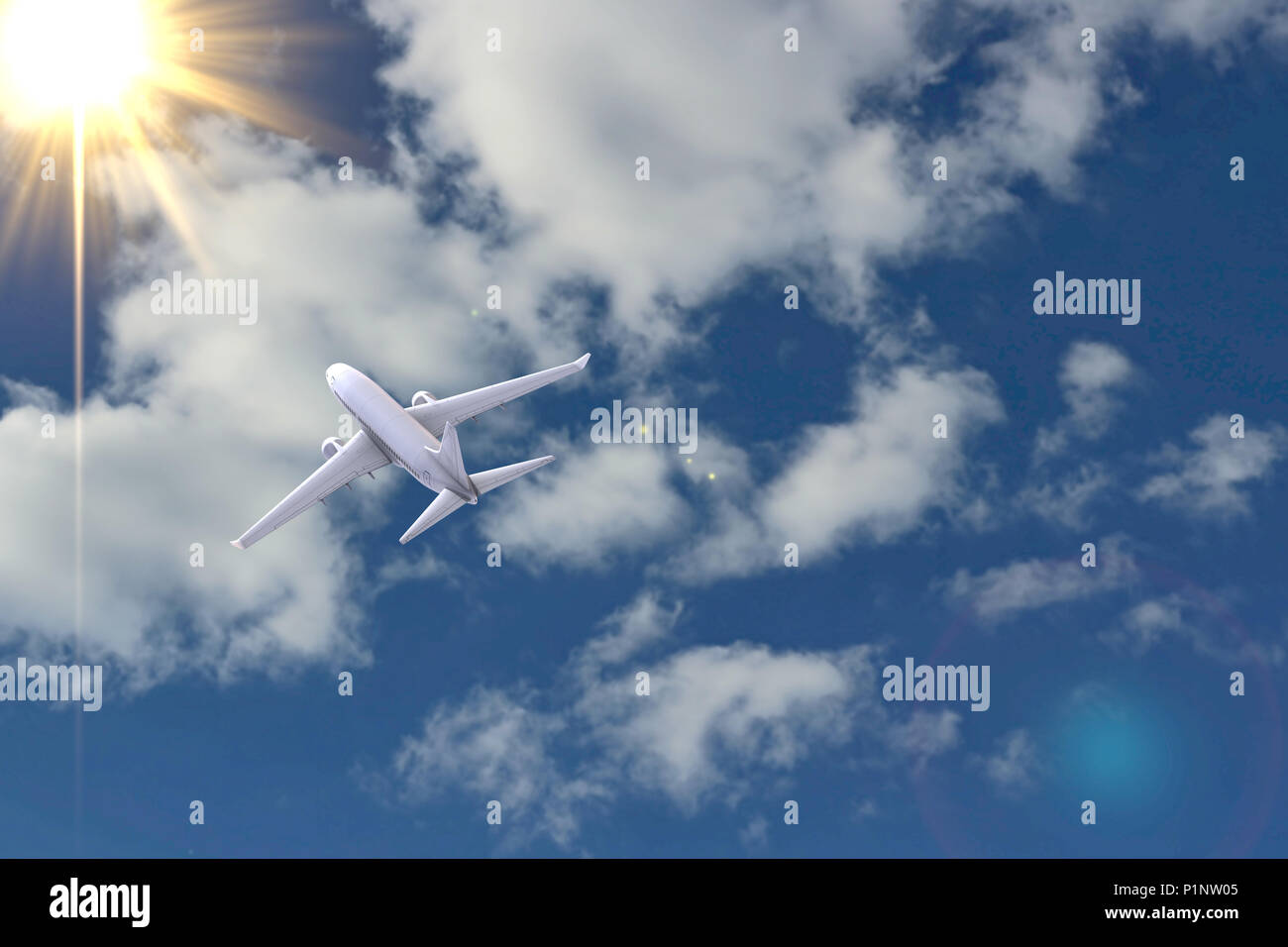 Airplane flying. 3D render Stock Photo - Alamy