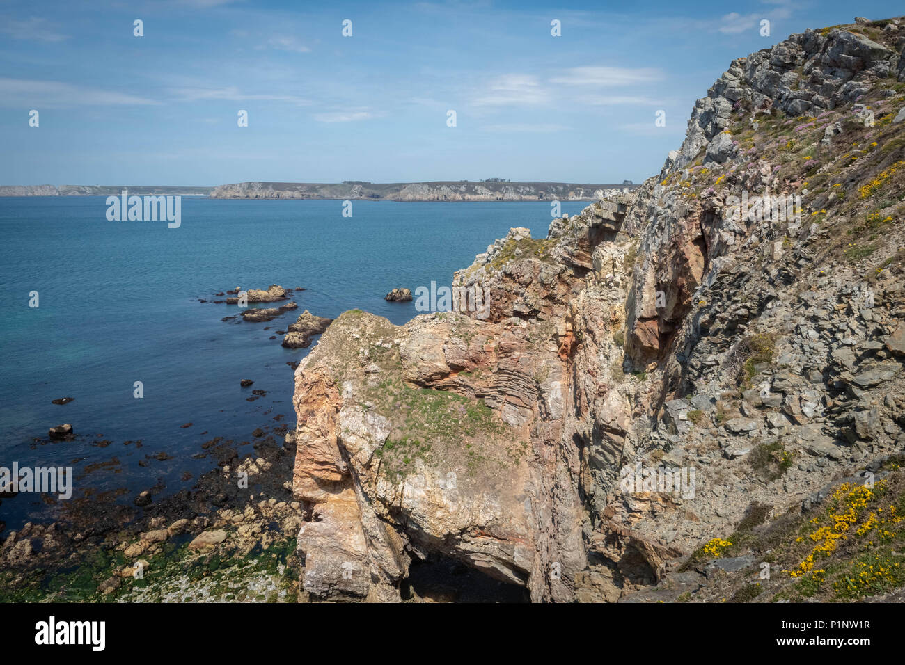 Crozon, Morgat on the Brittany coast path in Northern France in mid May ...