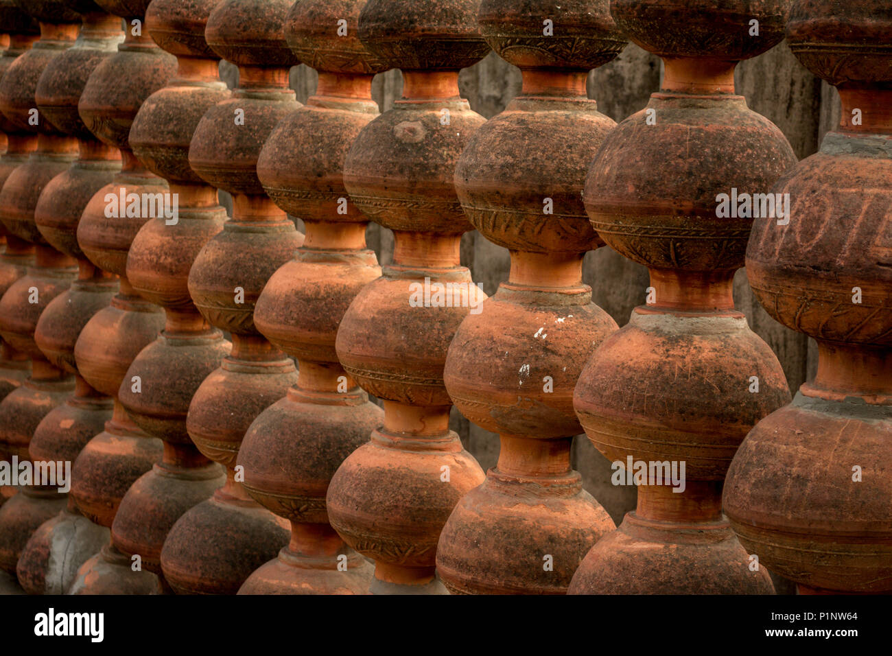 Columns of pots Rock Garden of Chandigarh, India Stock Photo - Alamy
