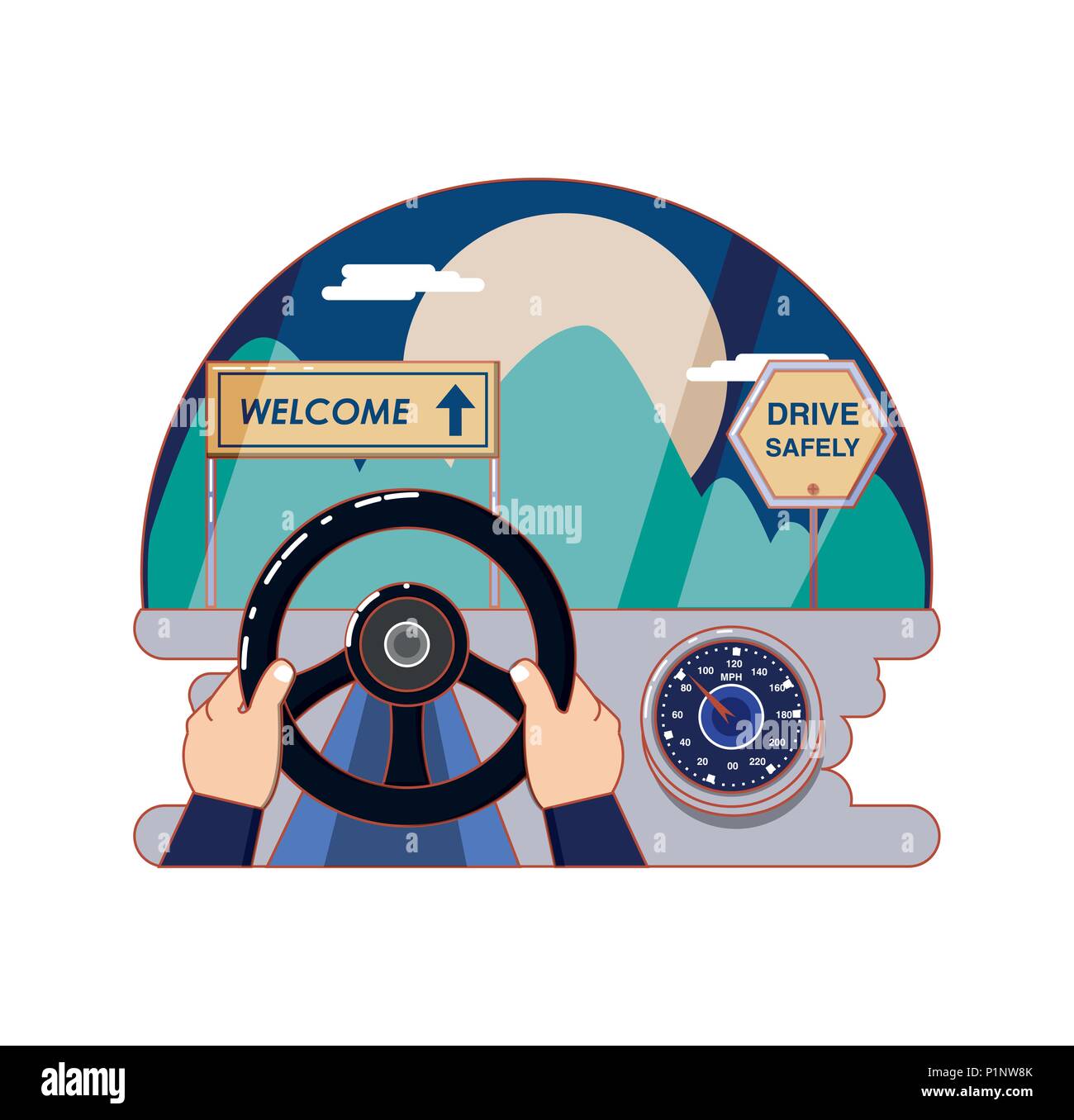 road with welcome label vector illustration design Stock Vector Image ...