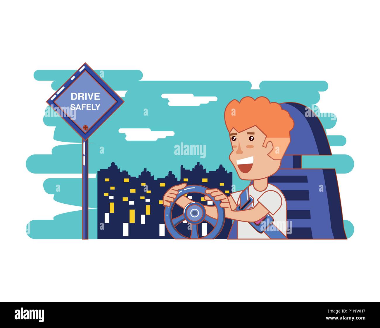 person driving for driver safely campaign vector illustration design ...