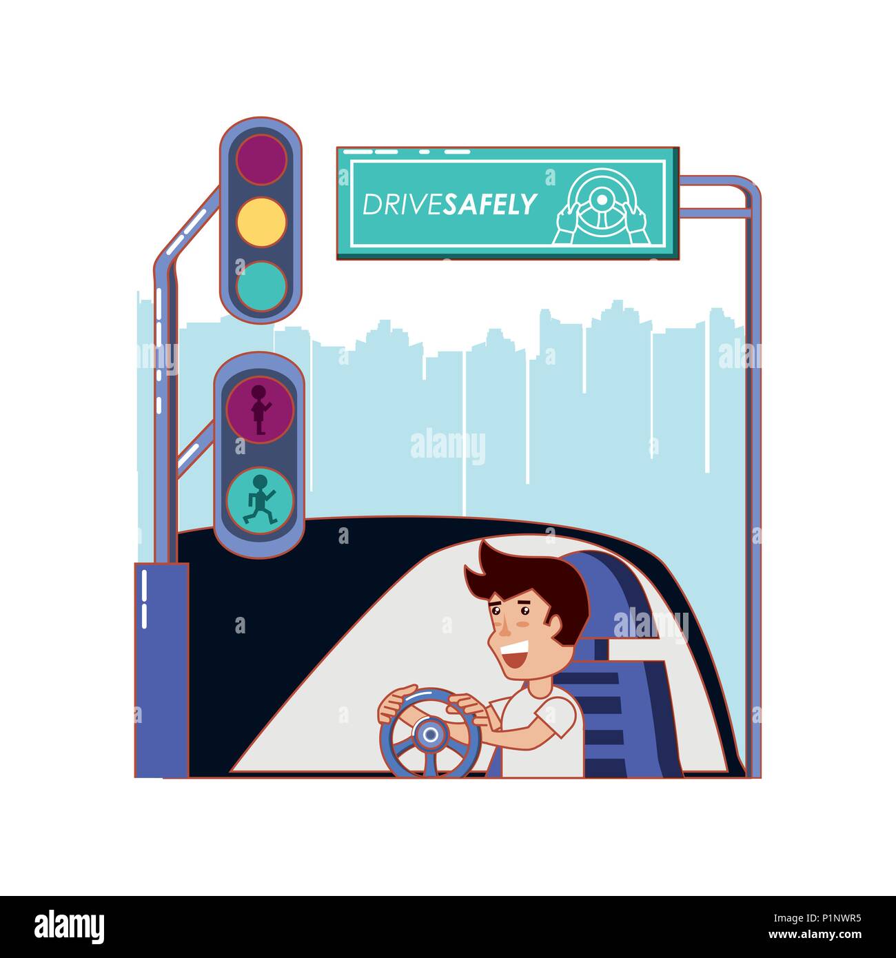 person driving for driver safely campaign vector illustration design ...