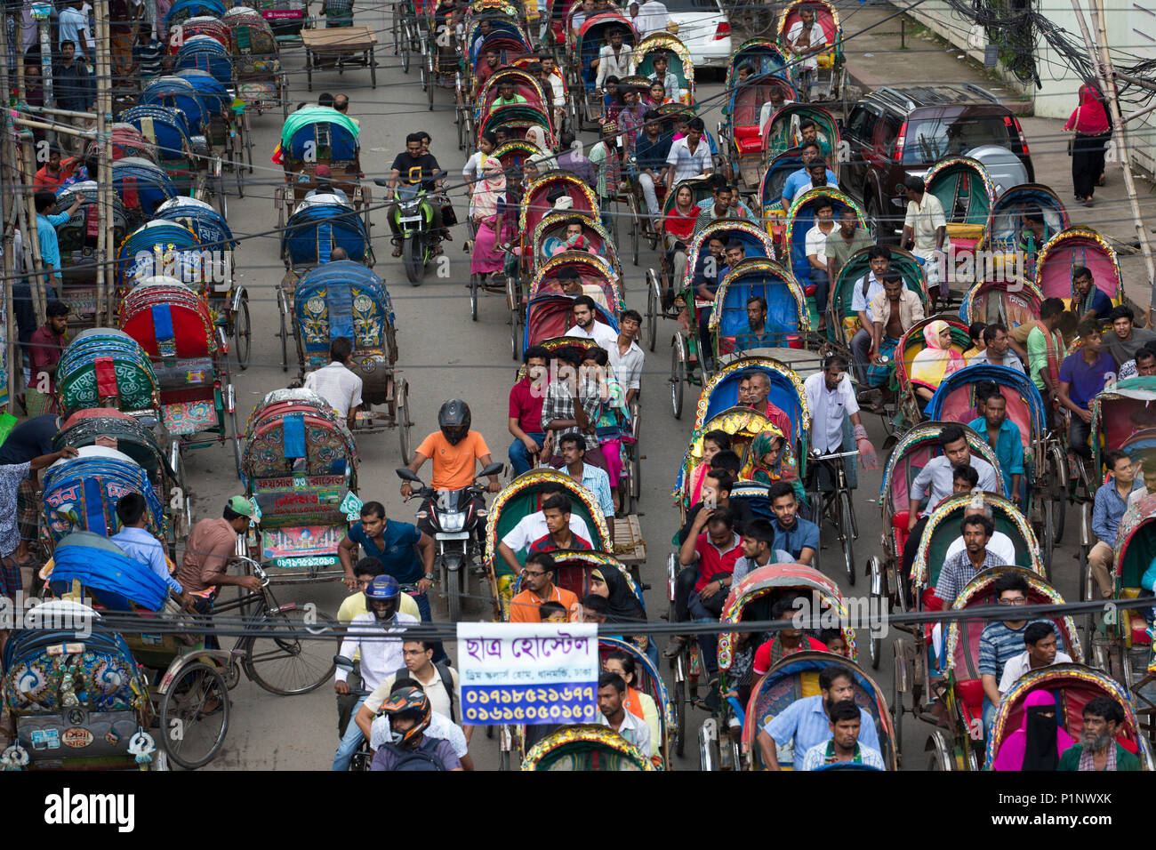 DHAKA, BANGLADESH - JUNE 12 : Traffic jam and peoples crowd seen at New ...