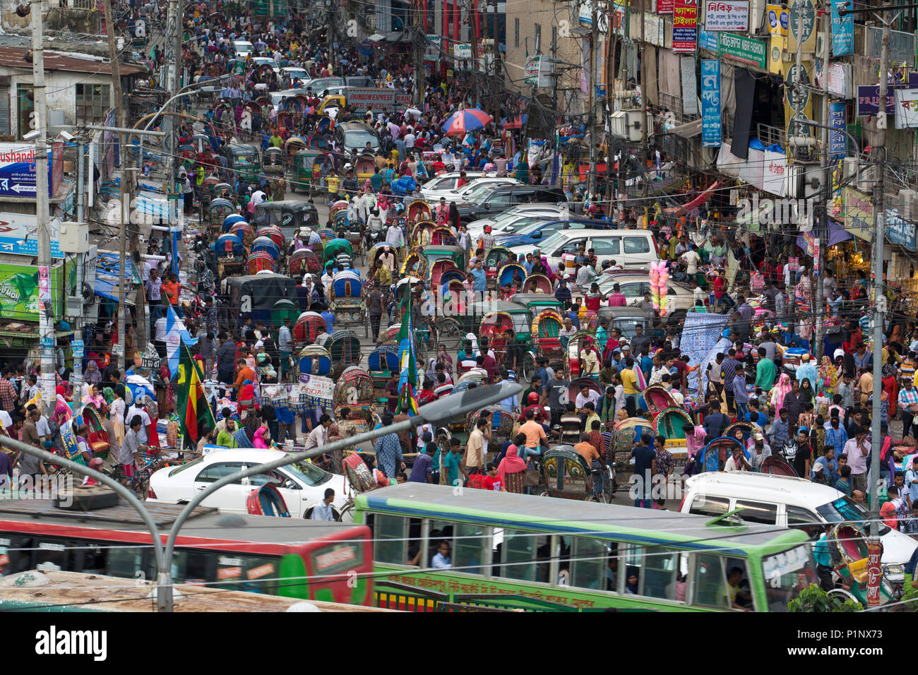 DHAKA, BANGLADESH - JUNE 12 : Traffic jam and peoples crowd seen at New ...