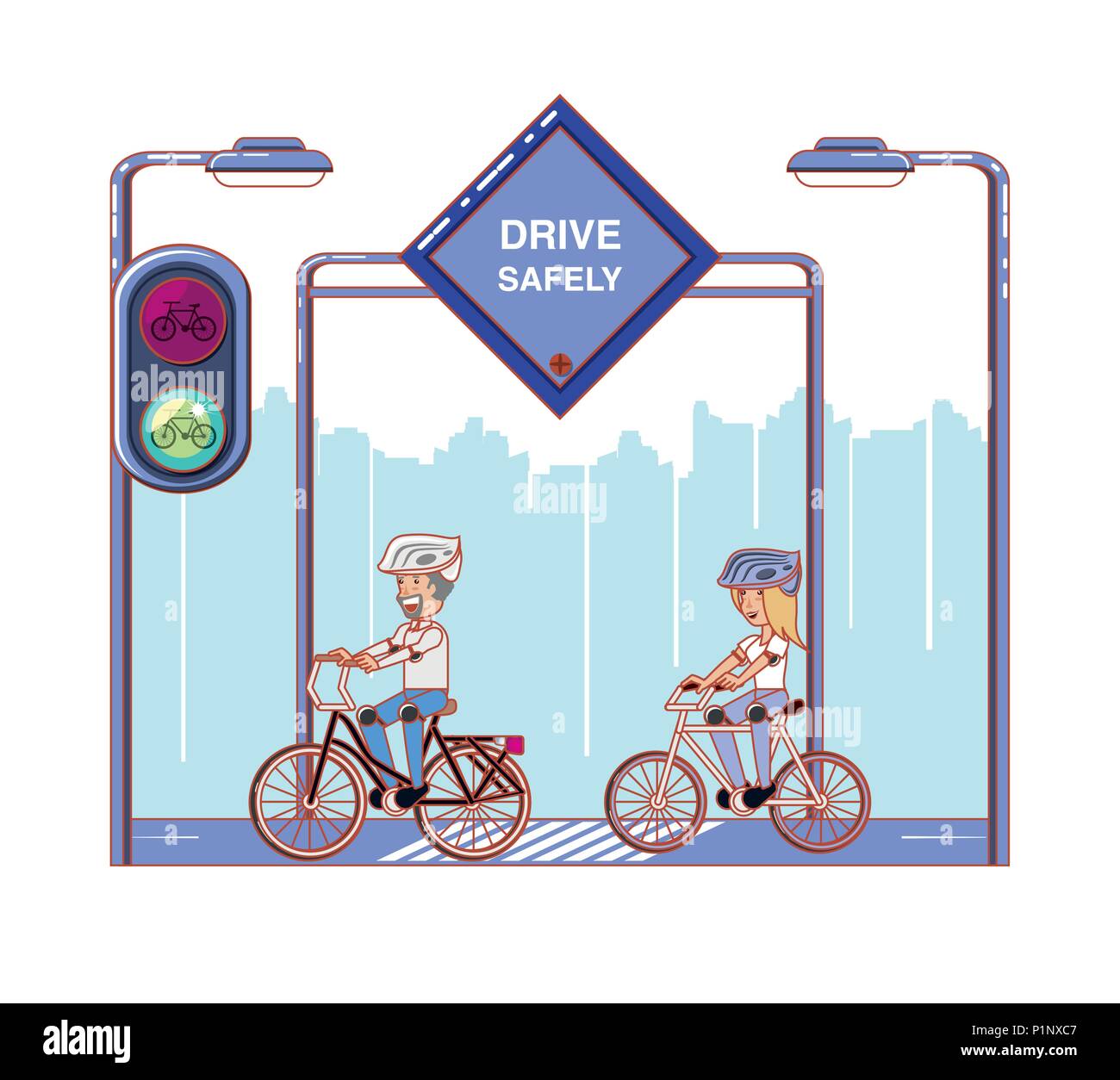 people in bicycle drive safely campaign vector illustration design ...