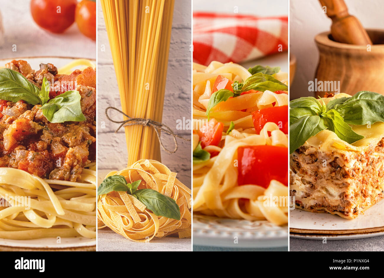 Collage with different pasta Stock Photo - Alamy