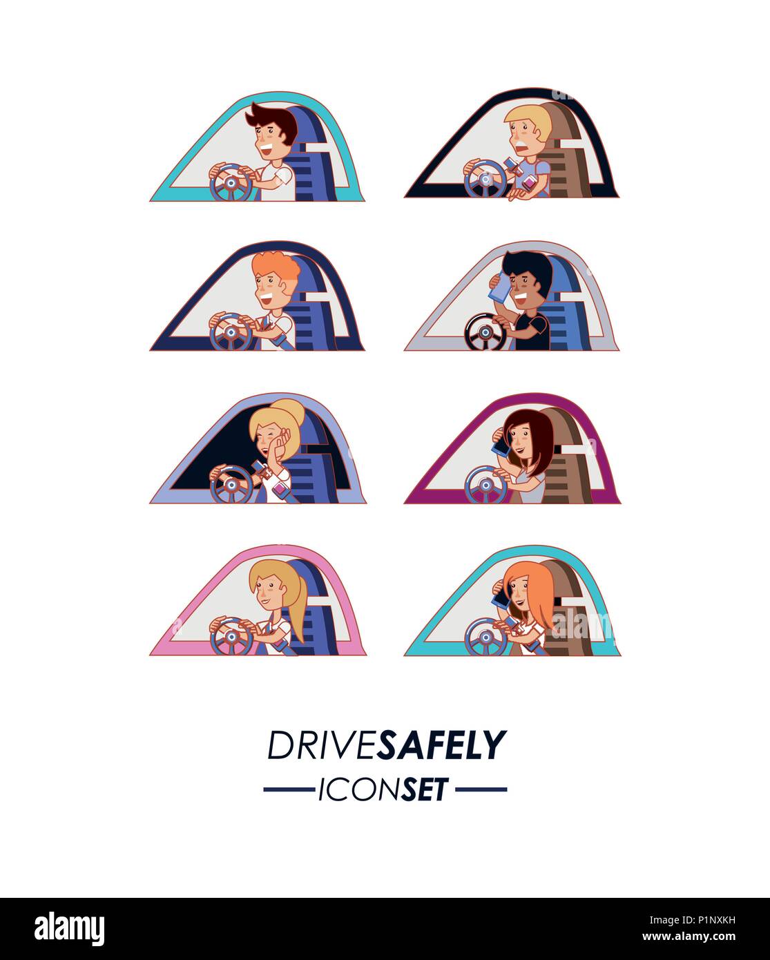driver safely campaign set icons vector illustration design Stock ...