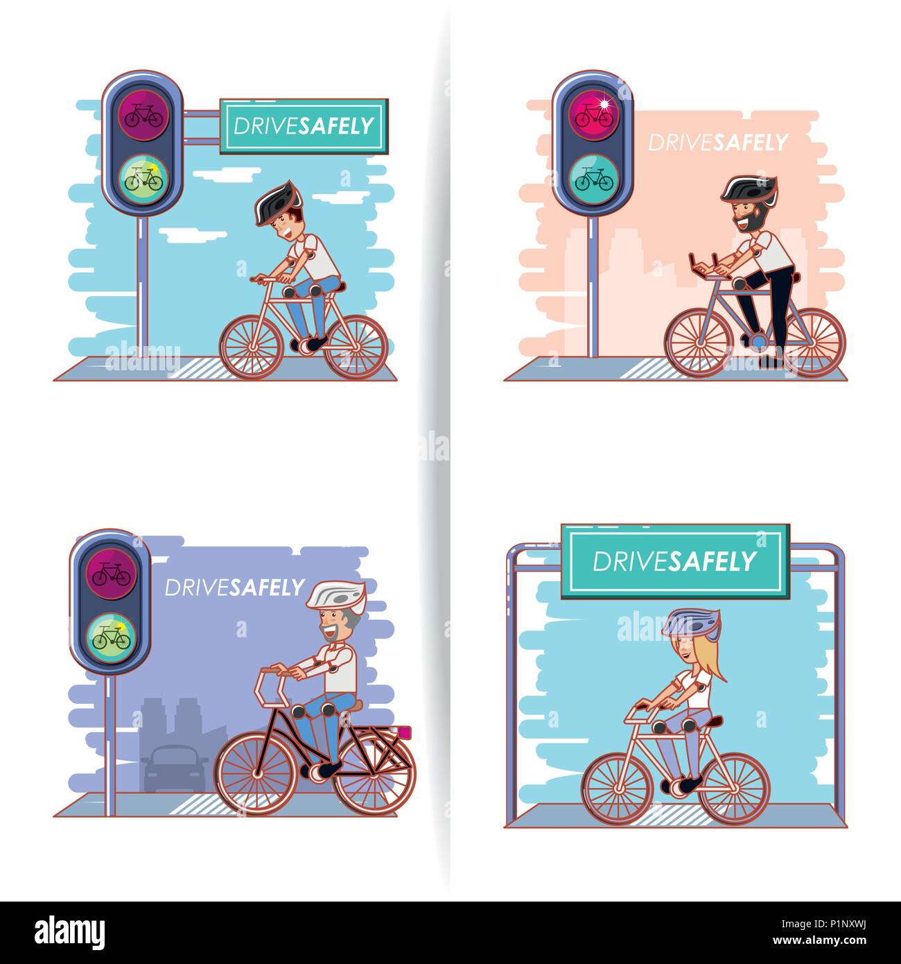 people in bicycle drive safely campaign vector illustration design ...