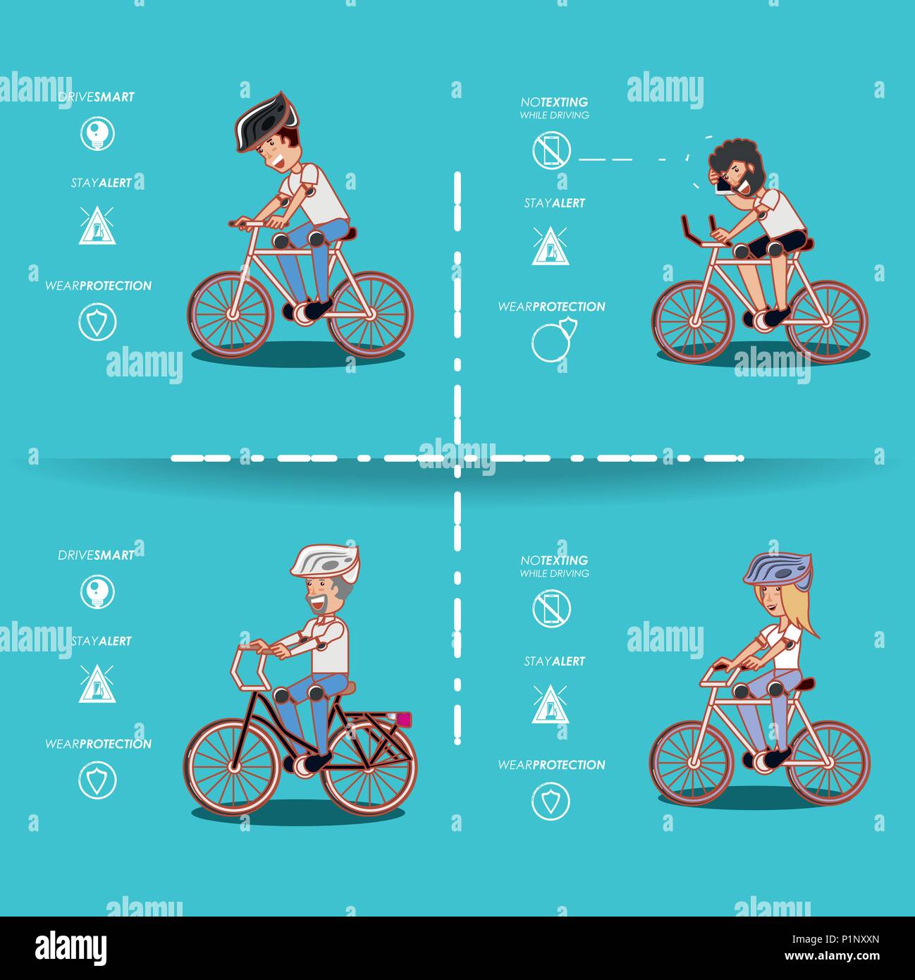people in bicycle drive safely campaign vector illustration design ...