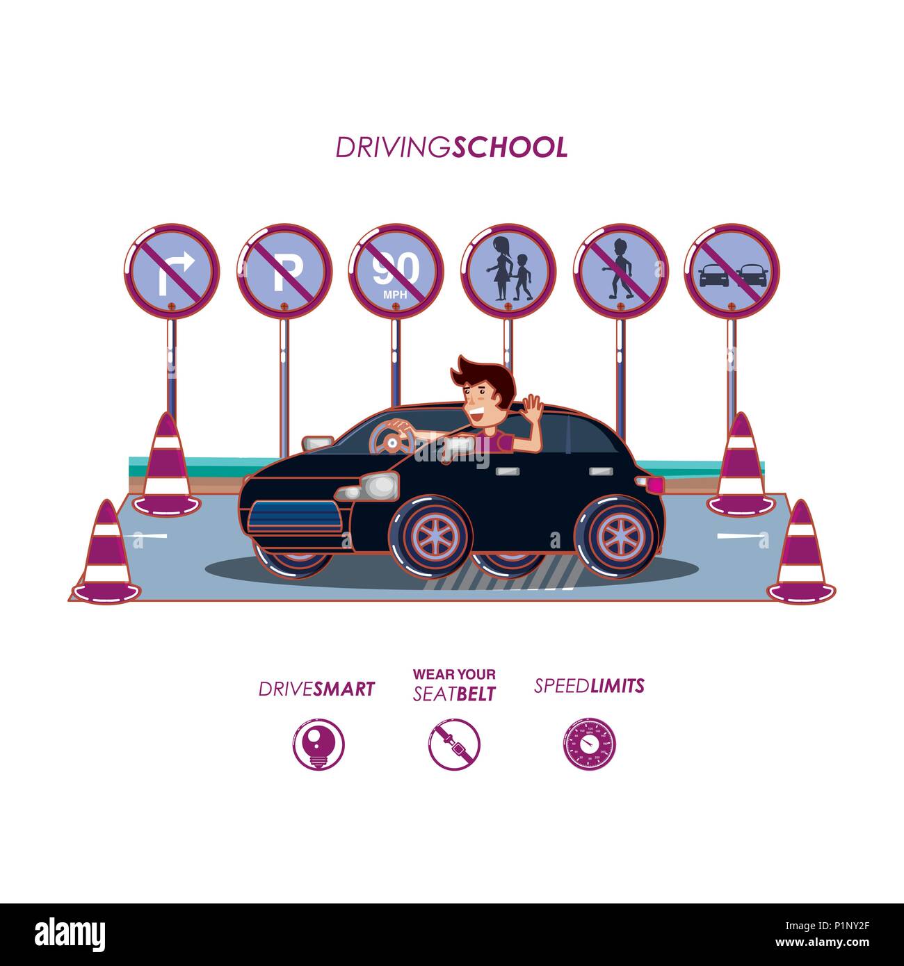 man driving car with driver safely icons vector illustration design ...
