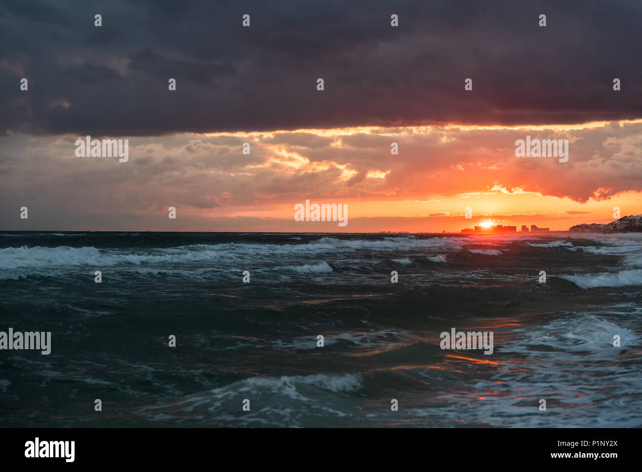 Dramatic magical dark orange red sunset in Santa Rosa Beach, Florida ...