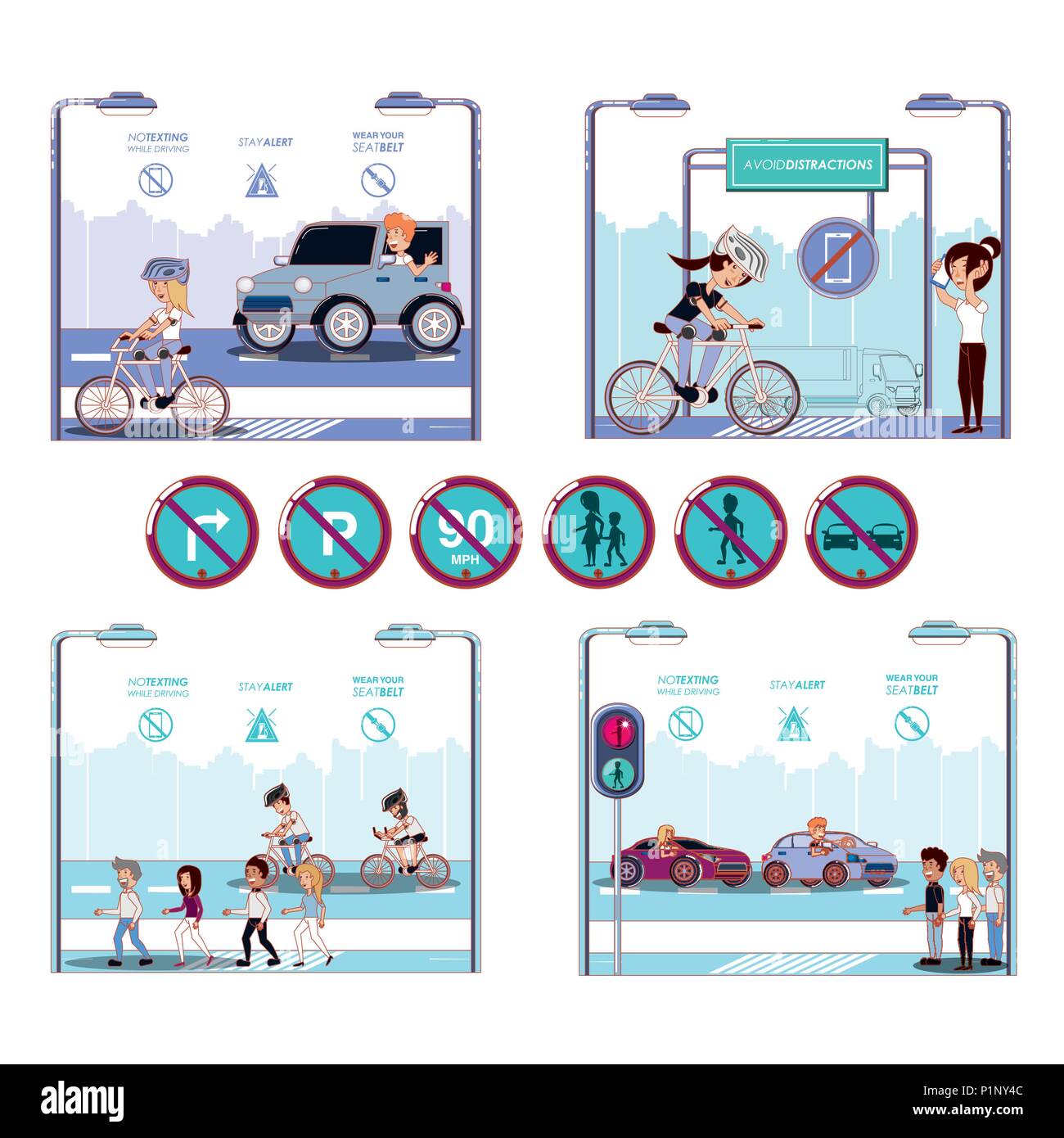 people in bicycle drive safely campaign vector illustration design ...