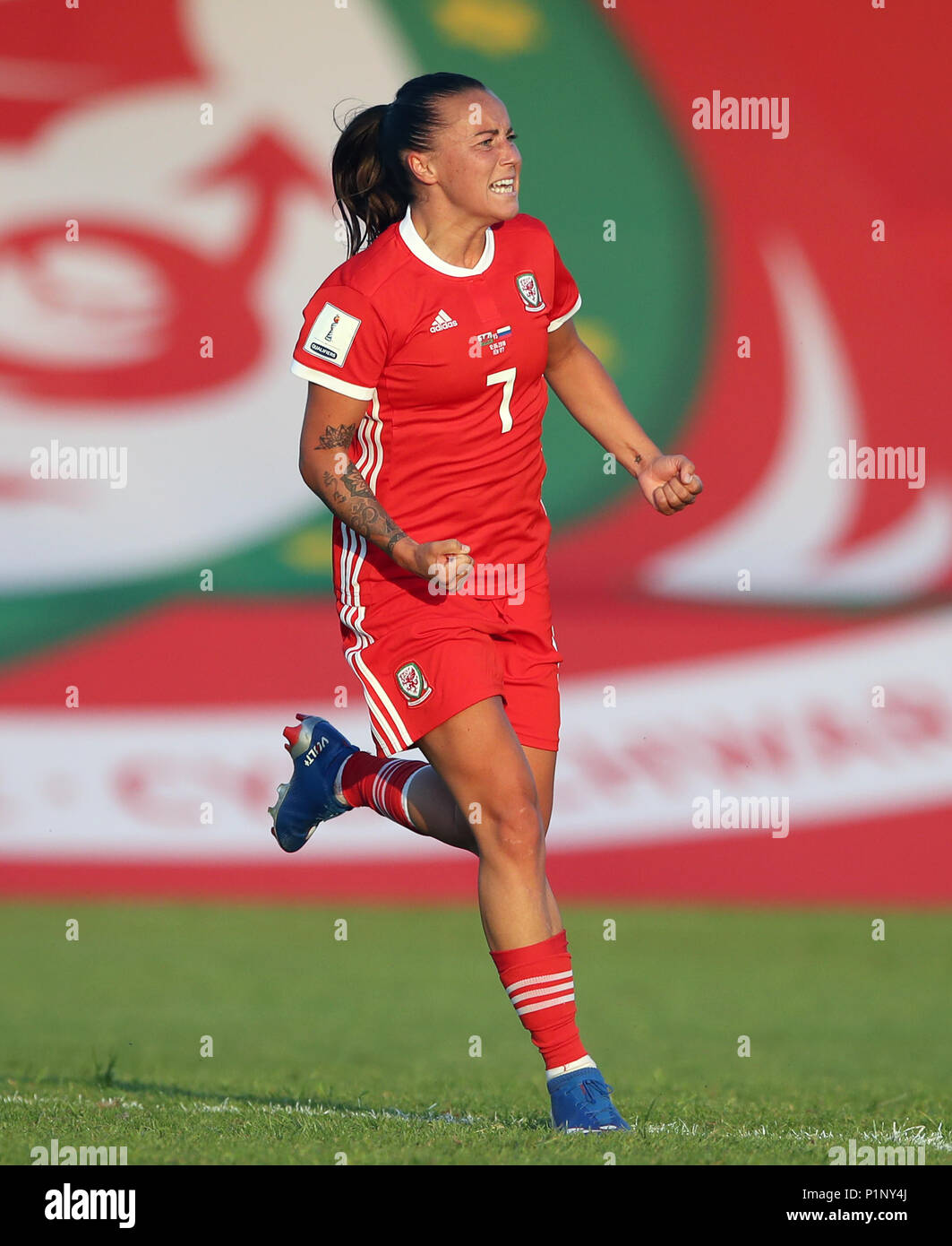 Wales Women's Natasha Harding celebrates scoring her side's third goal ...