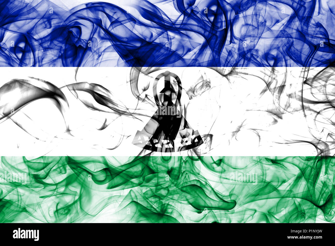 Lesotho smoke flag Stock Photo - Alamy