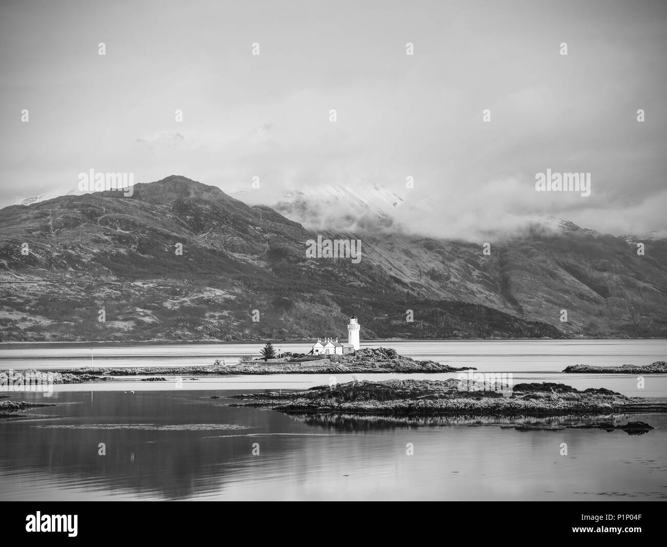 Isle Ornsay with white tower of Lighthouse; Isle of Skye; Scotland ...
