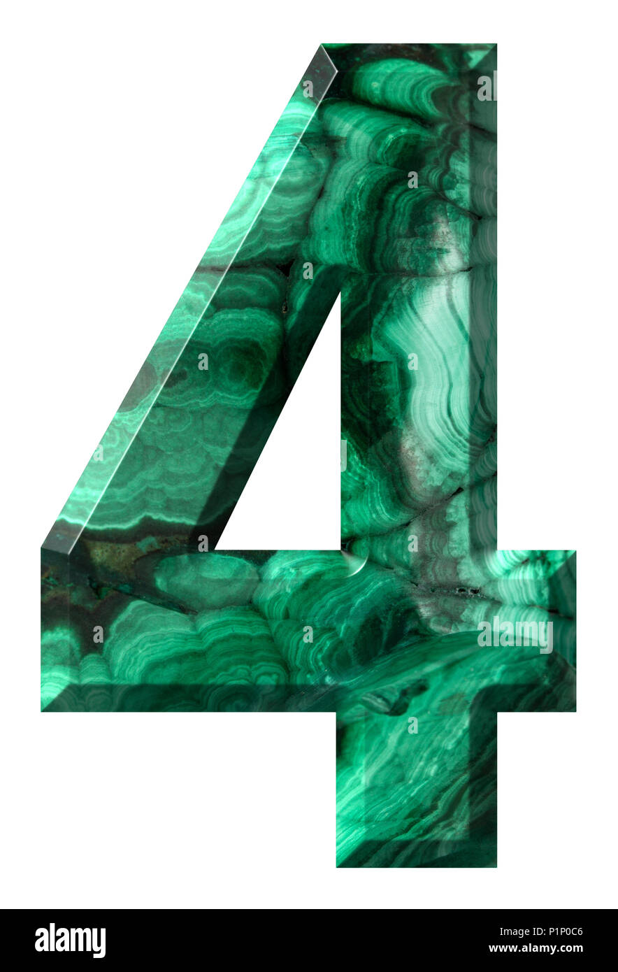 Arabic numeral 4, four, from natural green malachite, isolated on white ...