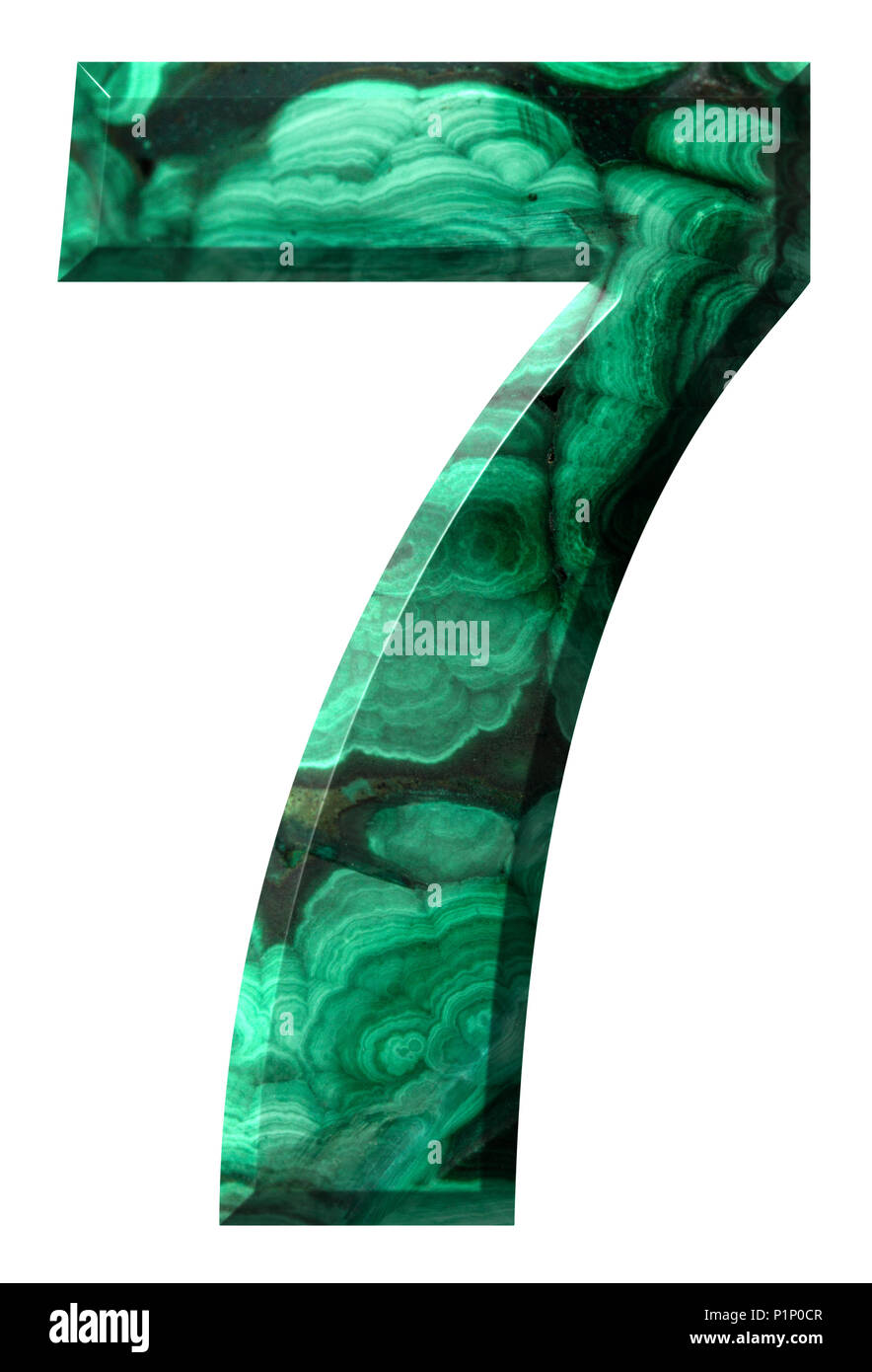 Arabic numeral 7, seven, from natural green malachite, isolated on ...