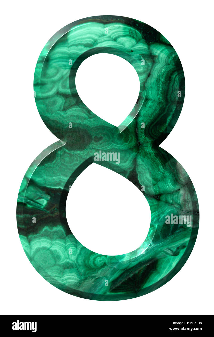 Arabic numeral 8, eight, from natural green malachite, isolated on ...