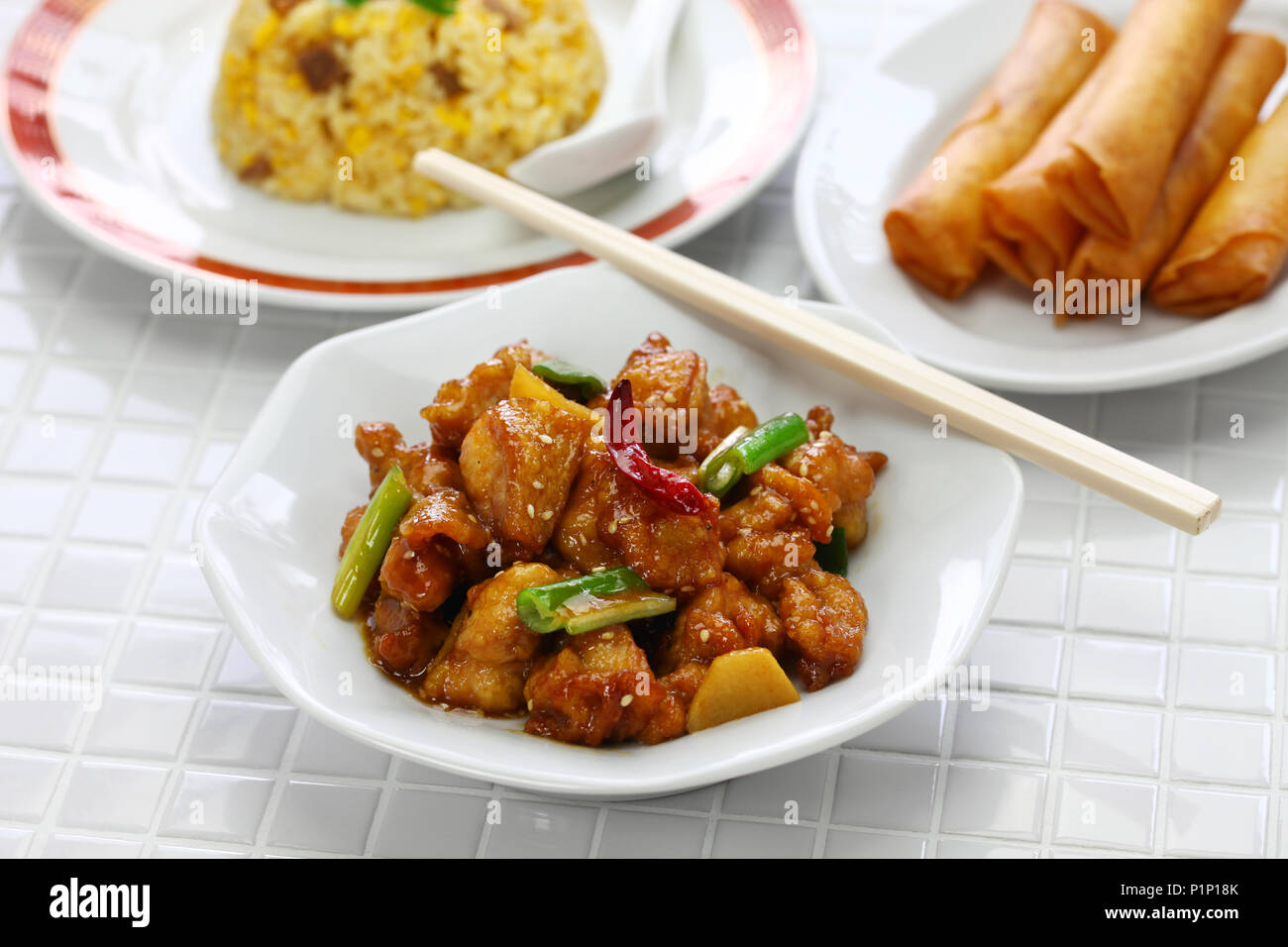 general tso’s chicken, fried rice, spring rolls, american chinese ...