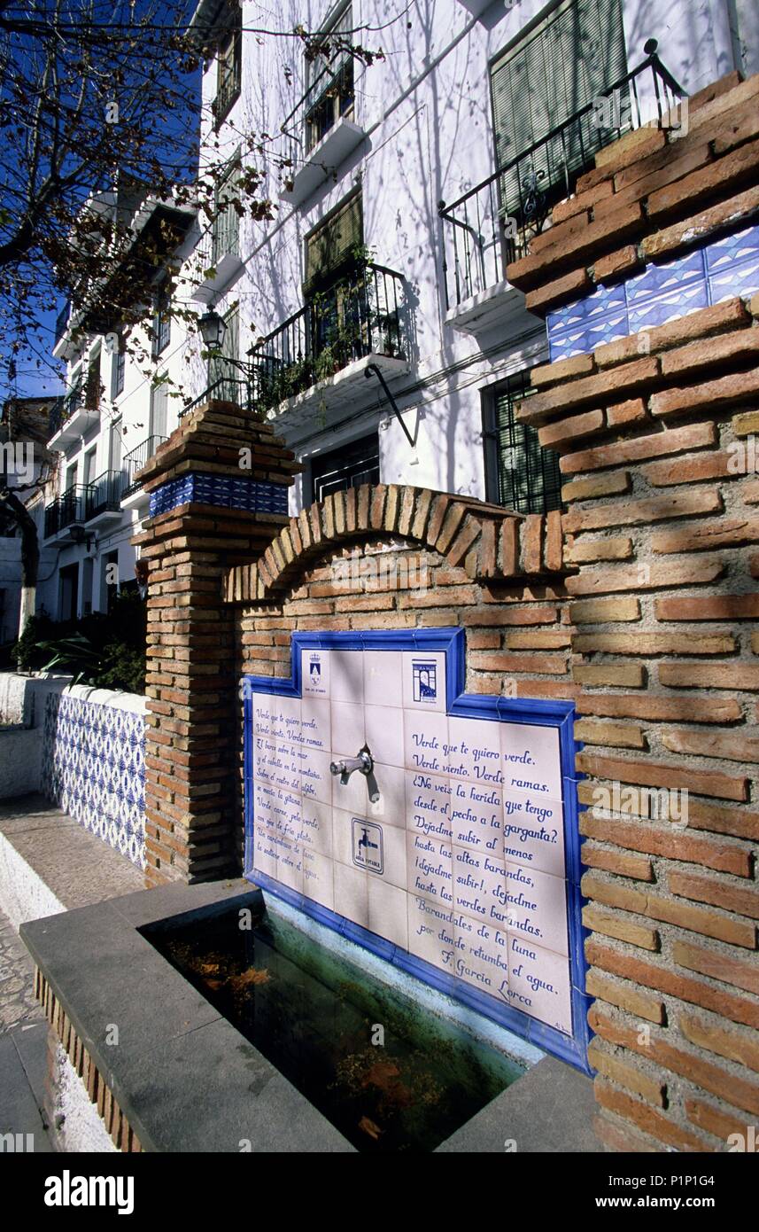 Lanjarón, thermal water fountain (Las Alpujarras mountain region Stock ...