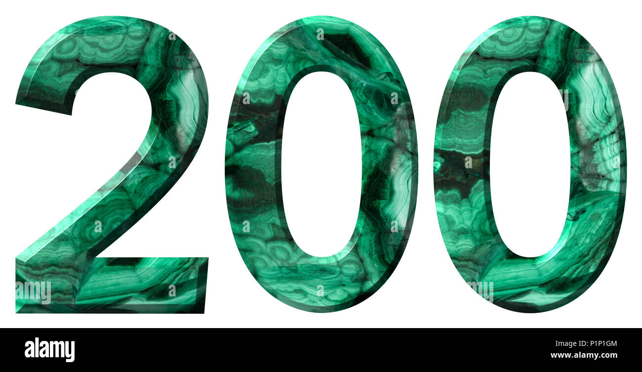 Arabic numeral 200, two hundred, from natural green malachite, isolated ...