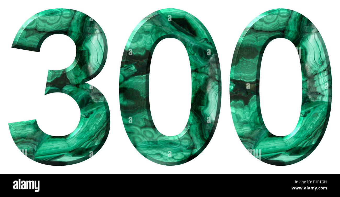 Arabic numeral 300, three hundred, from natural green malachite ...