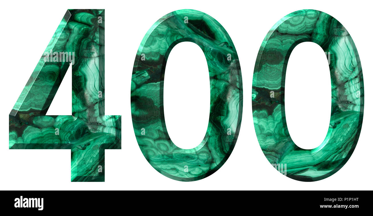 Arabic numeral 400, four hundred, from natural green malachite ...