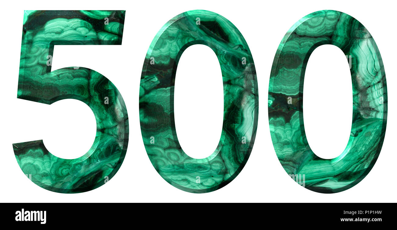 Arabic numeral 500, five hundred, from natural green malachite ...
