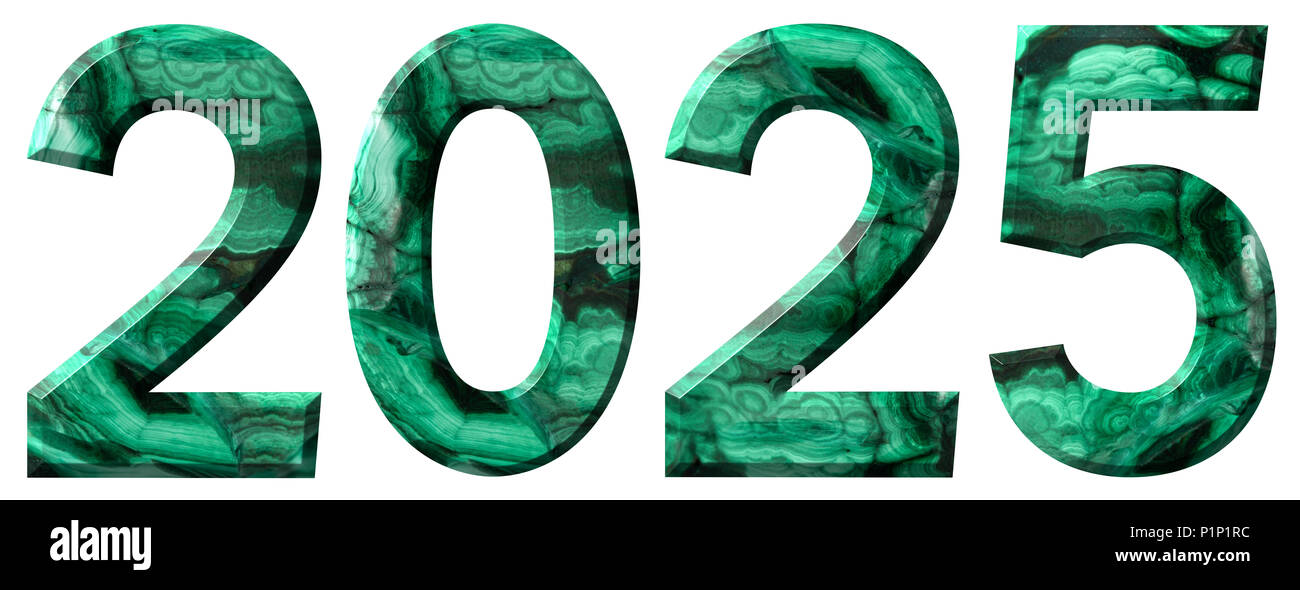 Numeral 2025 from natural green malachite, isolated on white background ...
