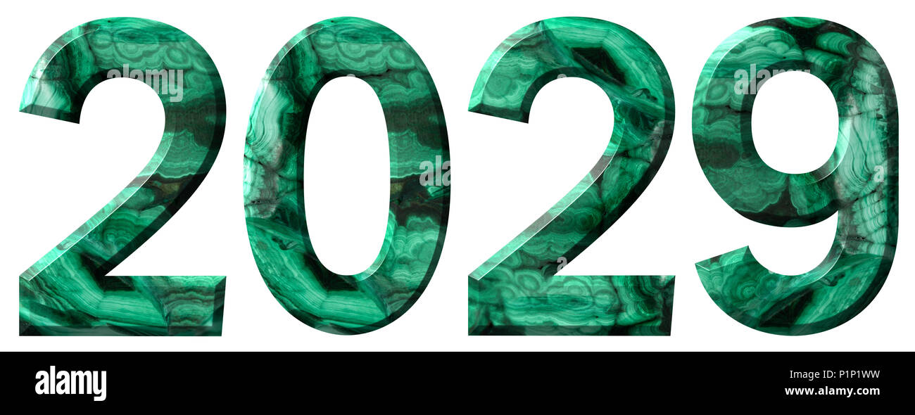 Numeral 2029 from natural green malachite, isolated on white background ...