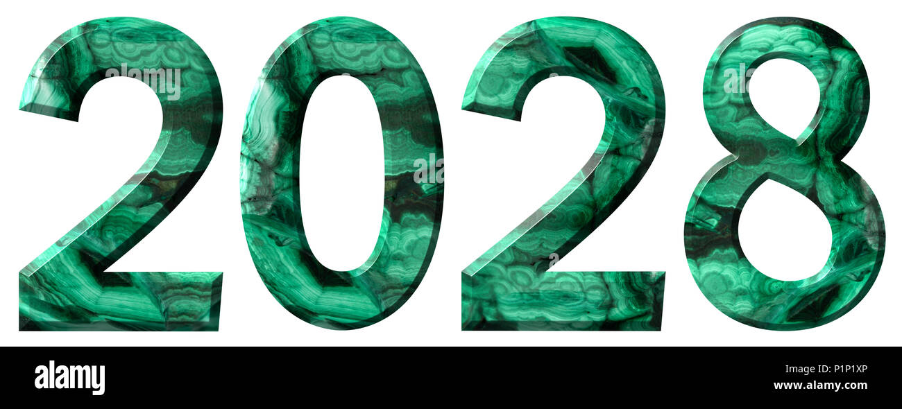 Numeral 2028 from natural green malachite, isolated on white background ...