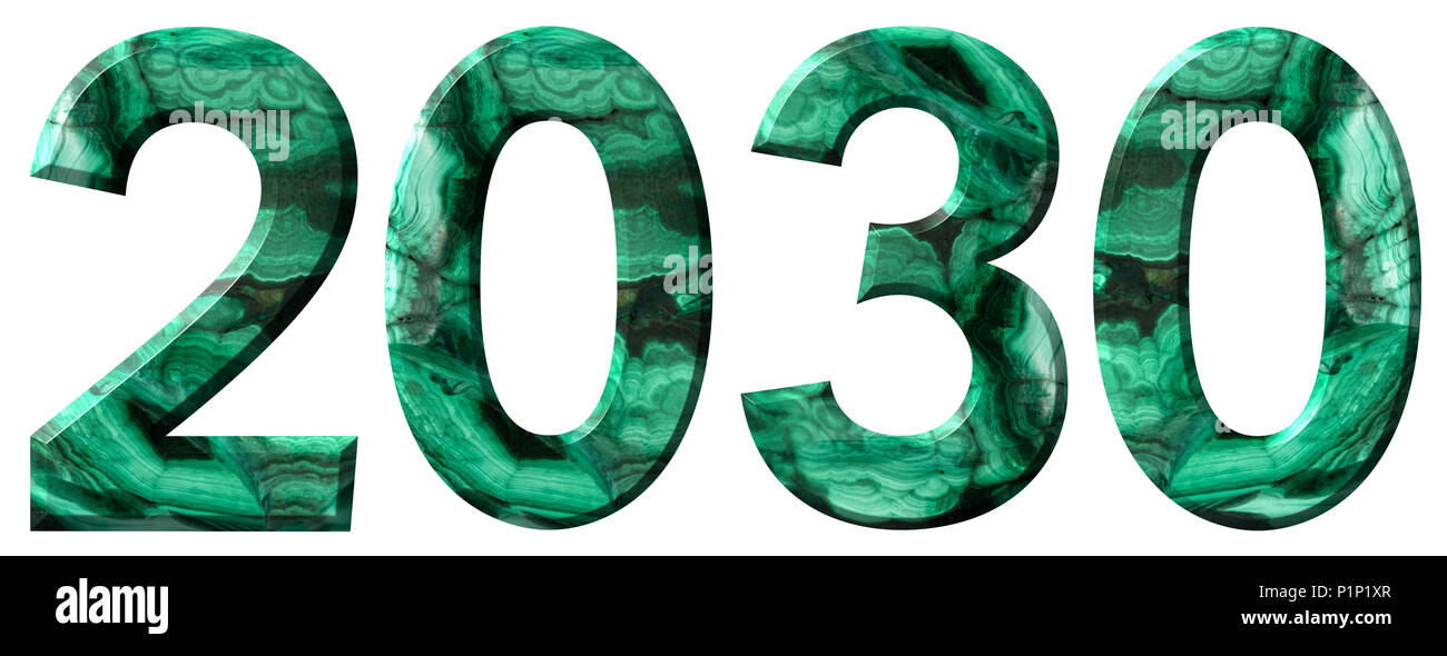 Numeral 2030 from natural green malachite, isolated on white background ...