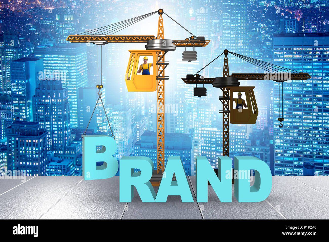 Crane lifting brand letters on commercial concept Stock Photo - Alamy