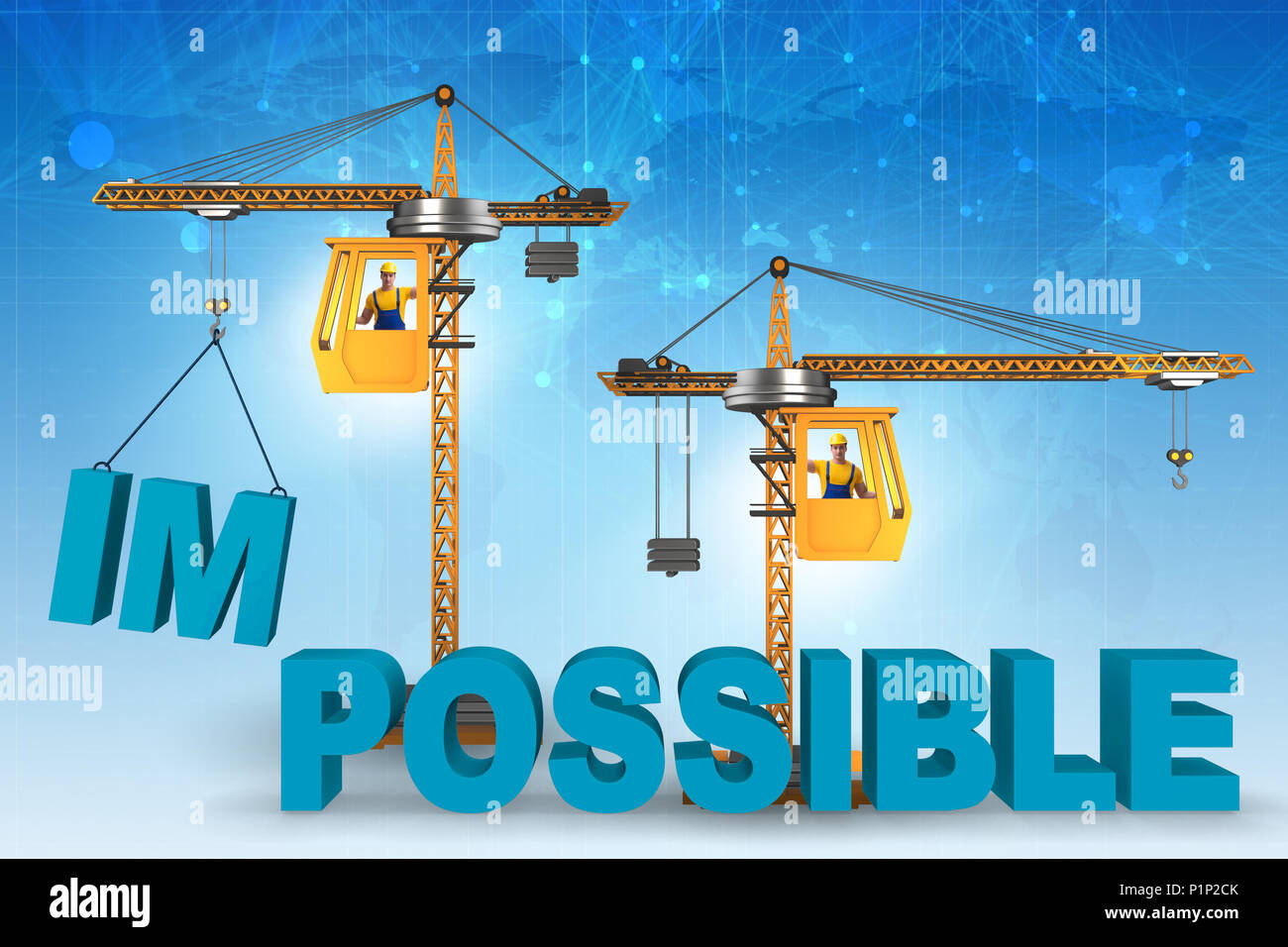 Impossible turning into possible concept with crane Stock Photo - Alamy