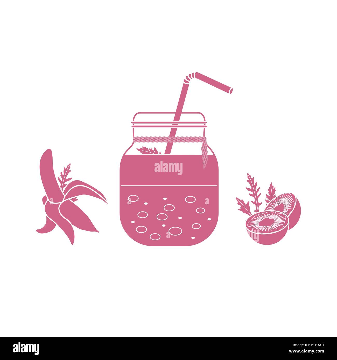 Jar with smoothies and ingredients for making smoothie. Healthy eating ...