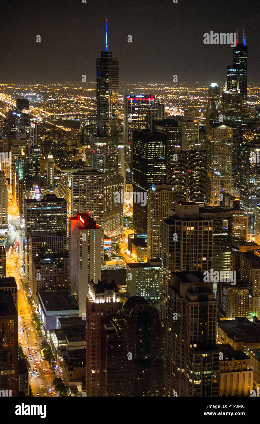 Aerial View of City Downtown at night Stock Photo - Alamy