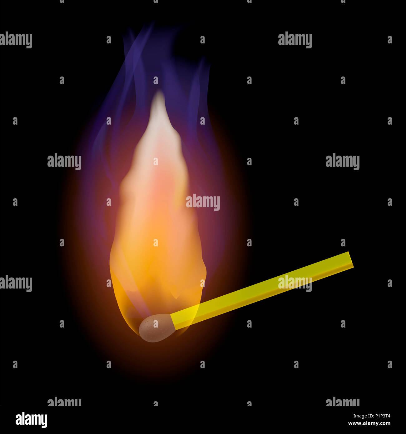 Burning Match with Fire Flame Isolated on Black Background Stock Photo ...