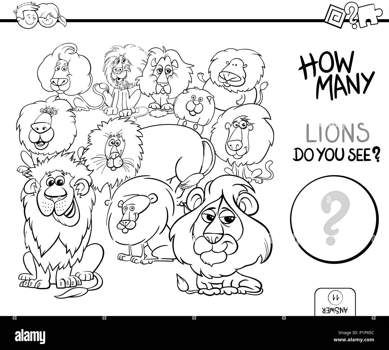 Black and White Cartoon Illustration of Educational Counting Activity ...