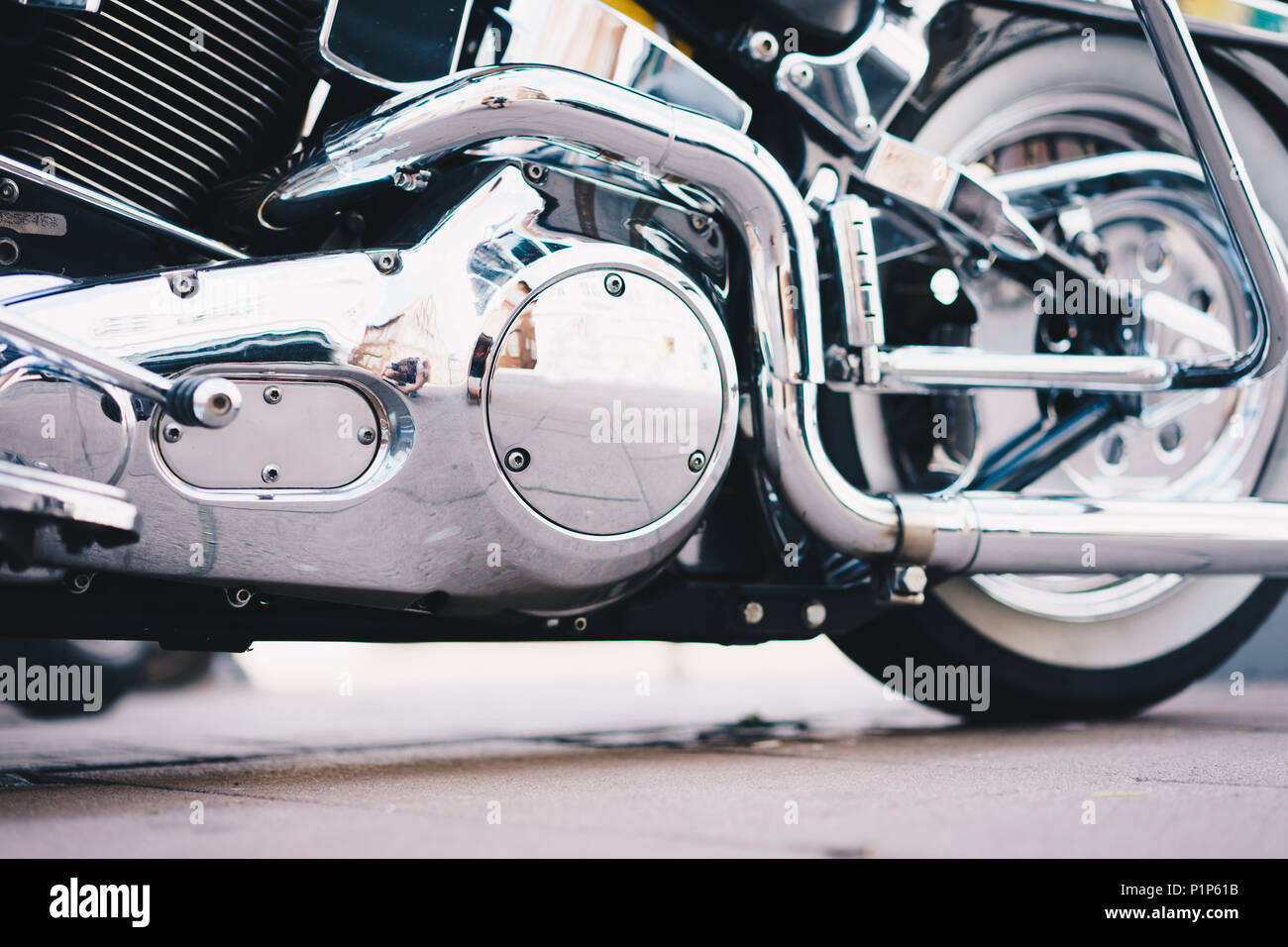Luxury motorcycle close-up. Detail of a beautiful powerful chrome ... Luxury motorcycle close-up. Detail of a beautiful powerful chrome ...