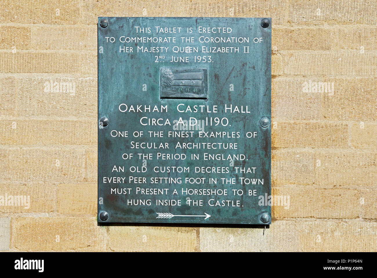 Plaque about Oakham Castle Hall, Rutland, England UK Stock Photo - Alamy