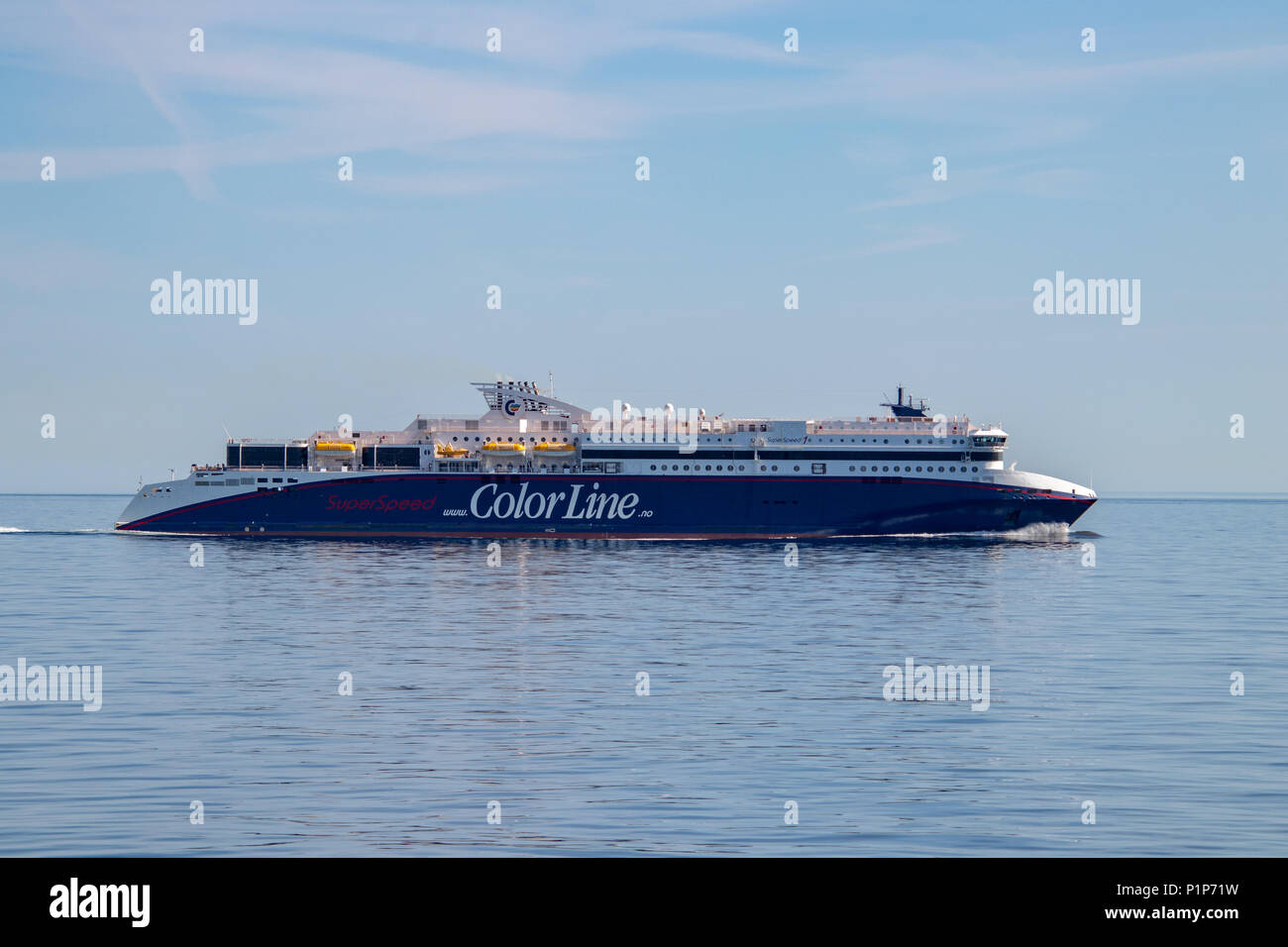 SKAGERRAK OCEAN, DENMARK - MAY 19, 2018: The ferry MS Superspeed 1 in ...