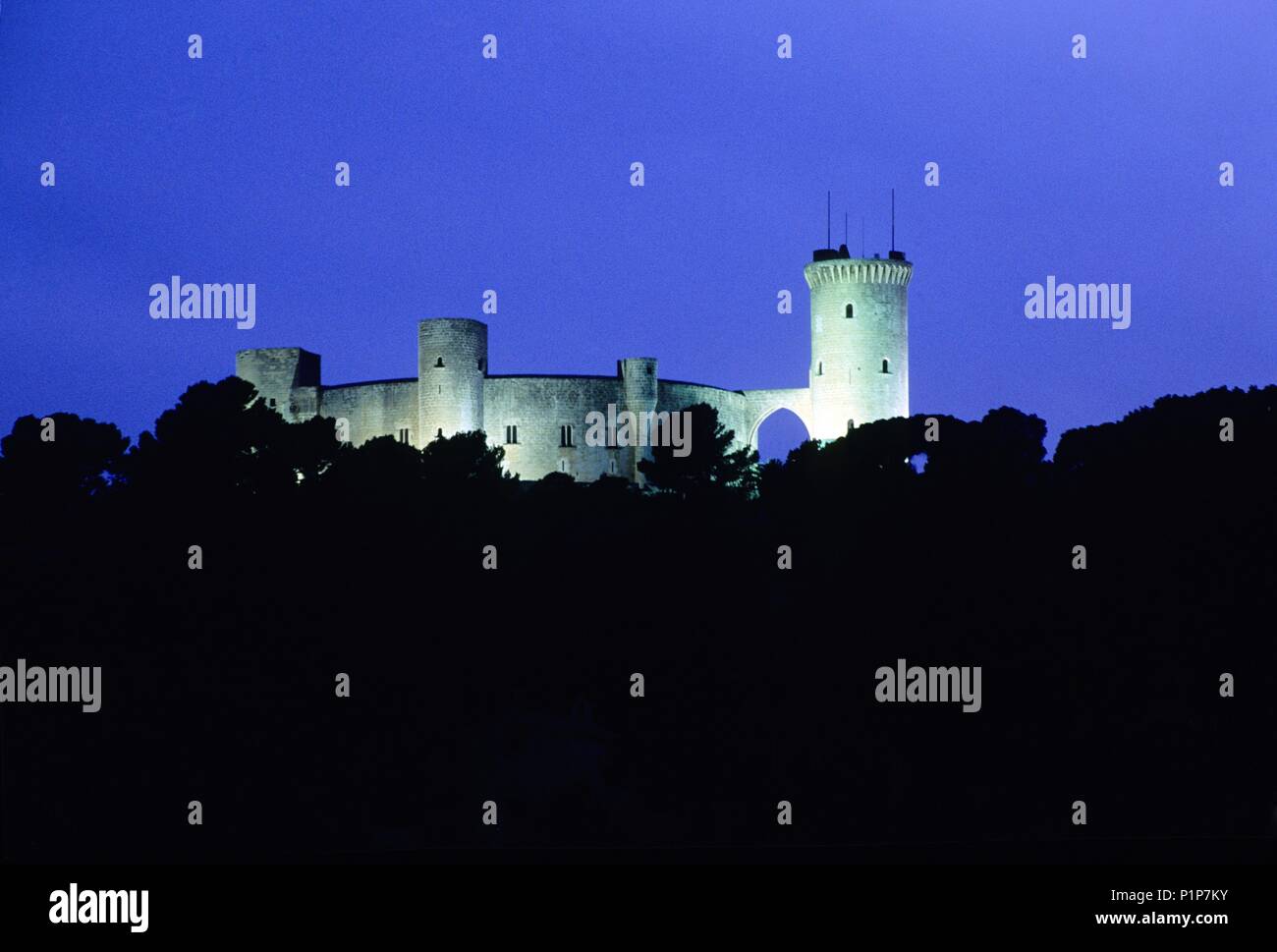 Palma de Mallorca: Castle of Bellver by night Stock Photo - Alamy