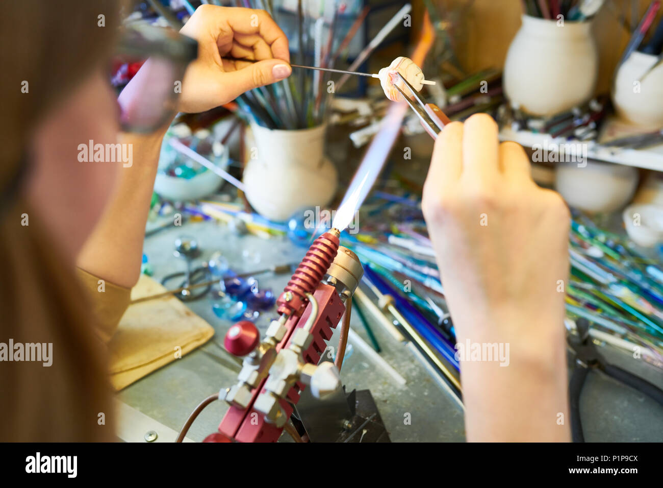 Artist Shaping Glass in Flame Stock Photo - Alamy
