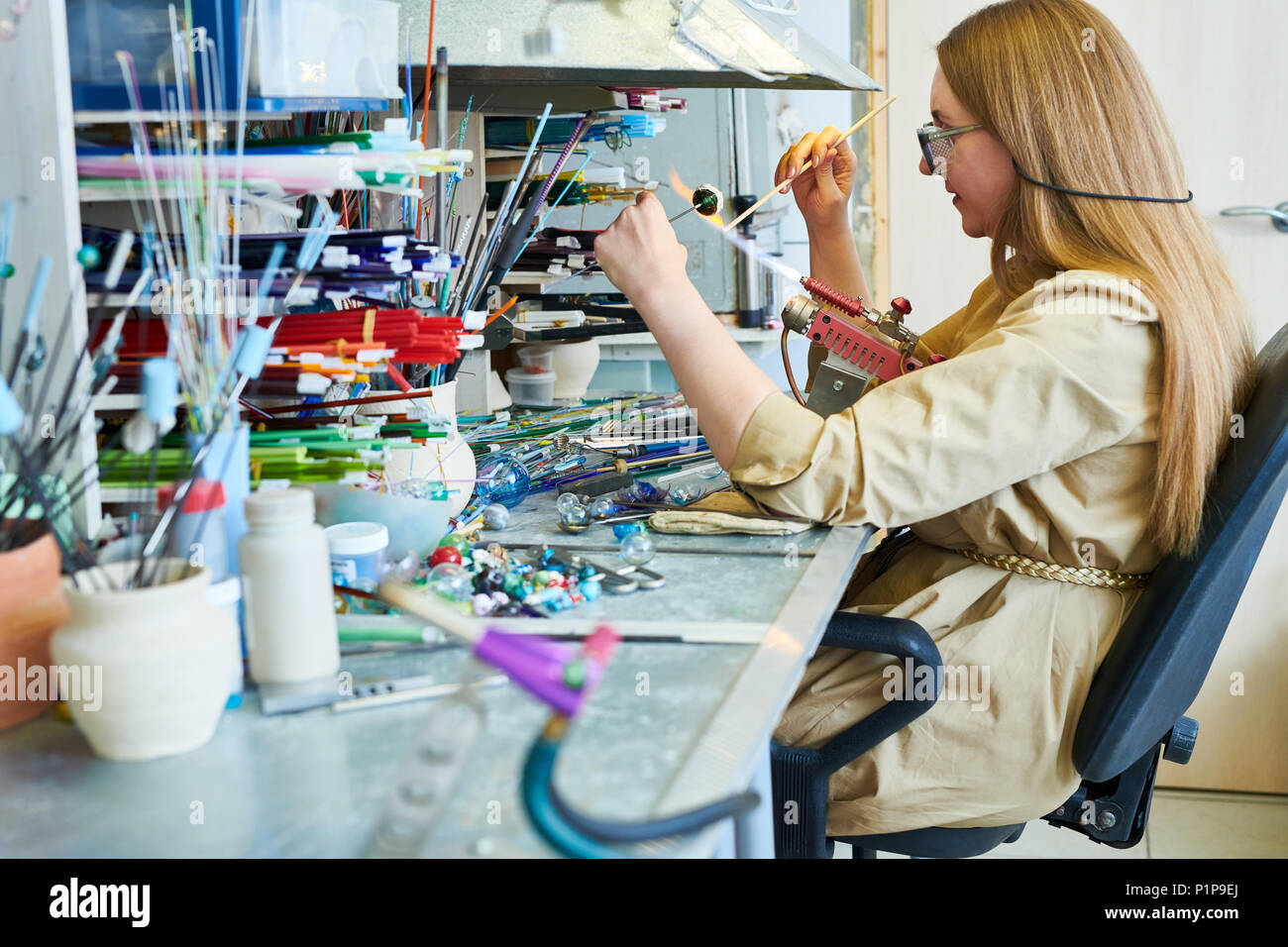 Female Artist in Lampwork Studio Stock Photo - Alamy