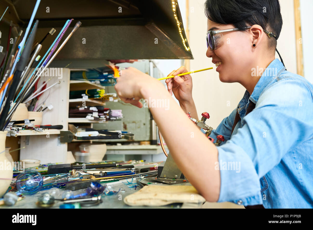 Asian Artist Shaping Glass Stock Photo - Alamy
