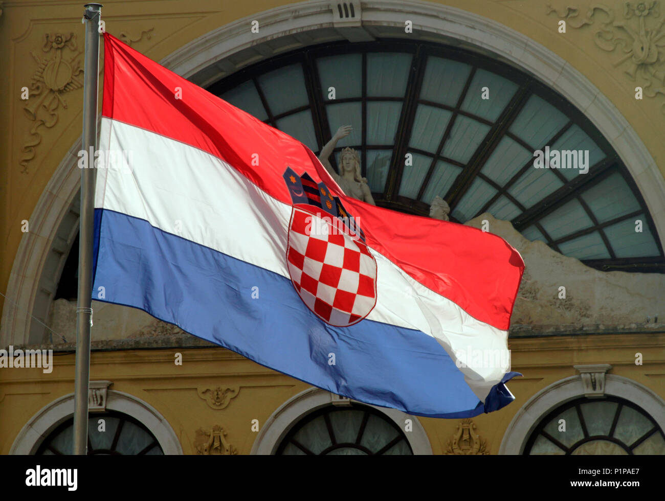 Croatian flag waving in the wind in Split Stock Photo - Alamy