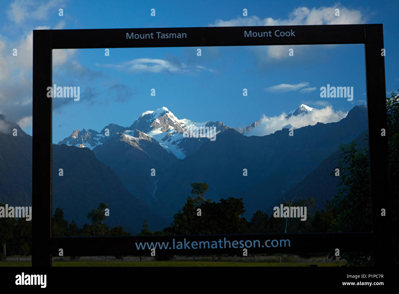 Mt Tasman, and Aoraki / Mt Cook, seen from West Coast, South Island ...